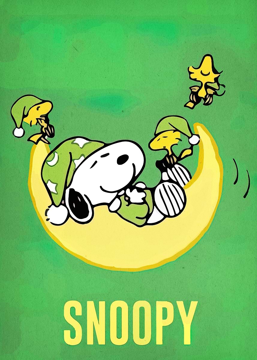 'Snoopy sleeping on the moon' Poster, picture, metal print, paint by ...