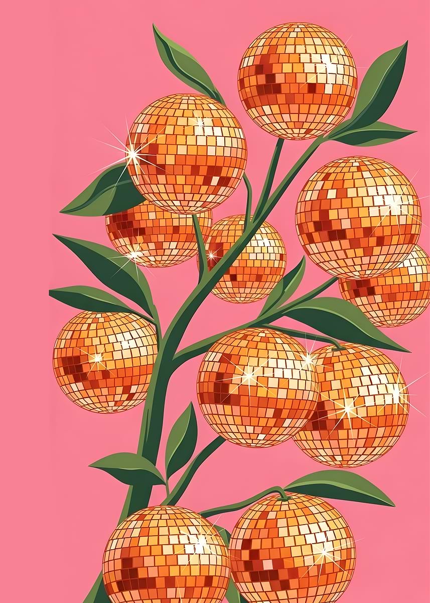 'Disco Ball Fruit Tree Illustration' Poster, picture, metal print ...