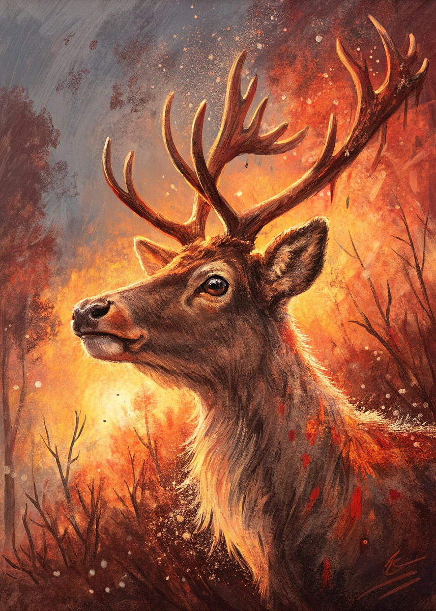 'Majestic Deer in Autumnal Forest' Poster, picture, metal print, paint ...