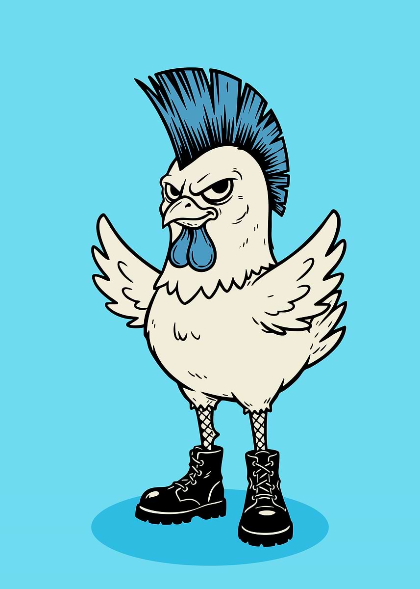 'Punk Rock Chicken Cartoon' Poster, picture, metal print, paint by ...