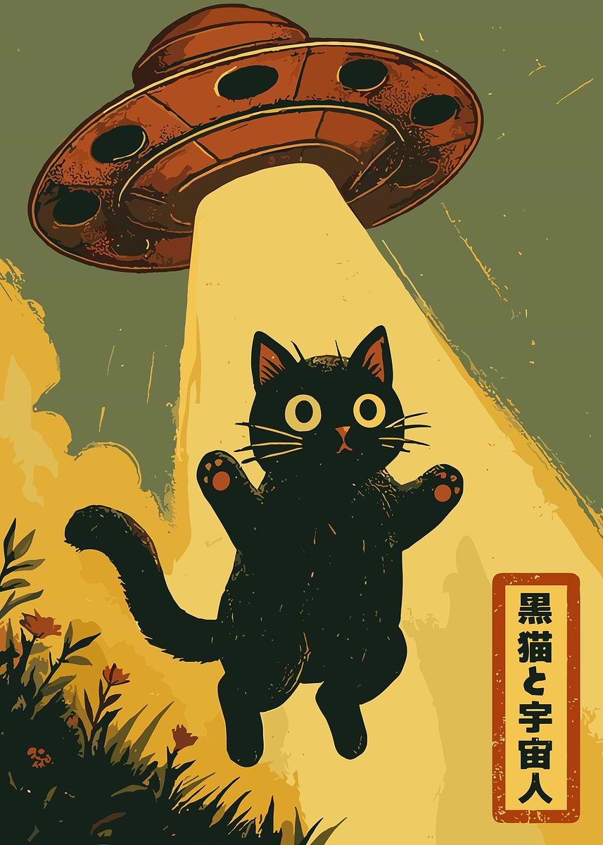 'Cat Abduction by UFO Art Print' Poster, picture, metal print, paint by ...