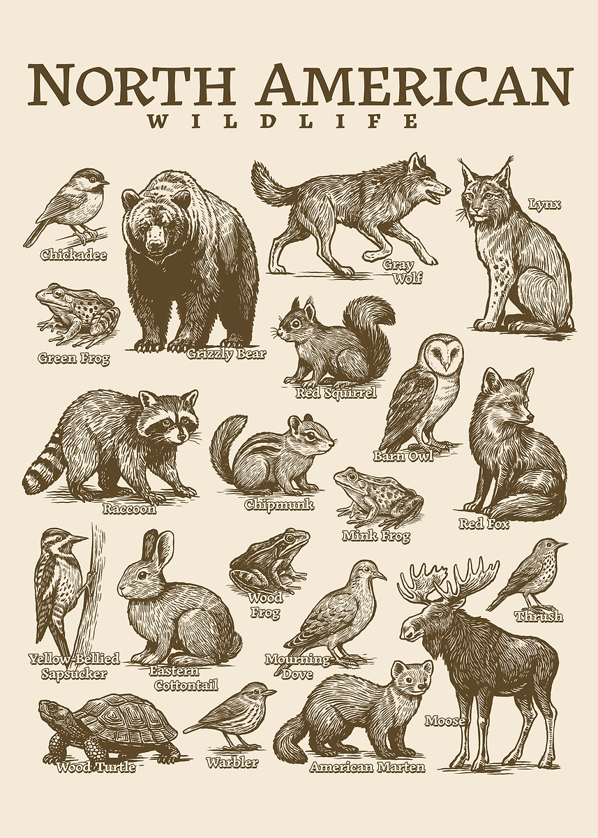 'North American Wildlife' Poster, picture, metal print, paint by ...