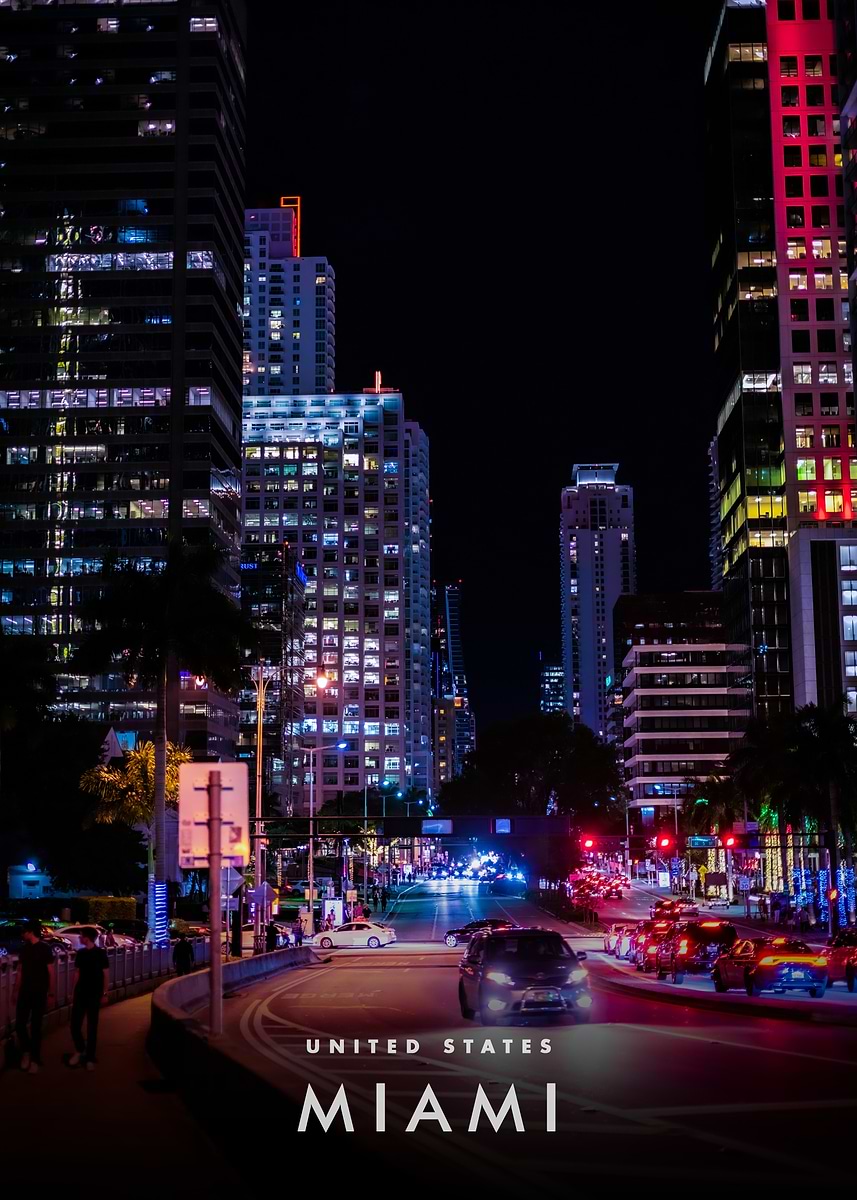 'Miami at Night' Poster, picture, metal print, paint by Pitch ...