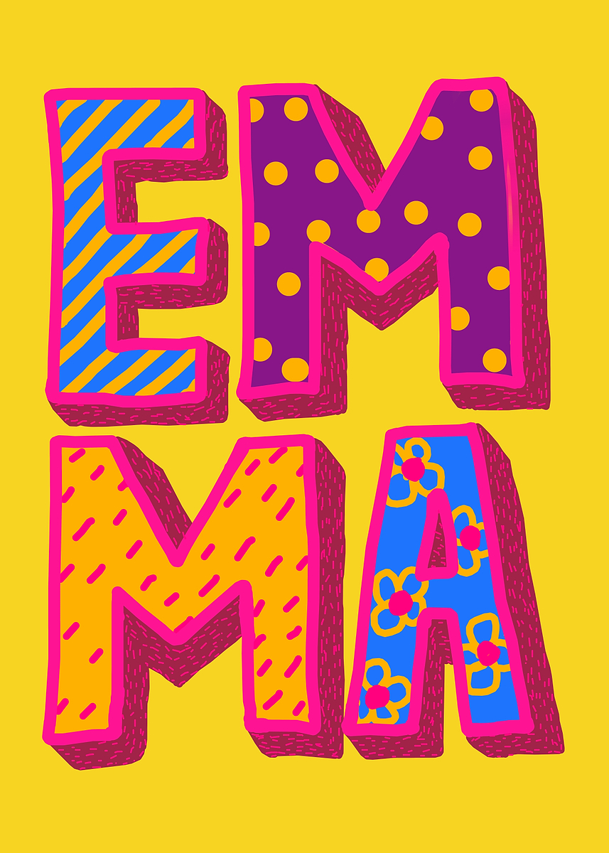 'Colorful Emma Name Art' Poster, picture, metal print, paint by ...