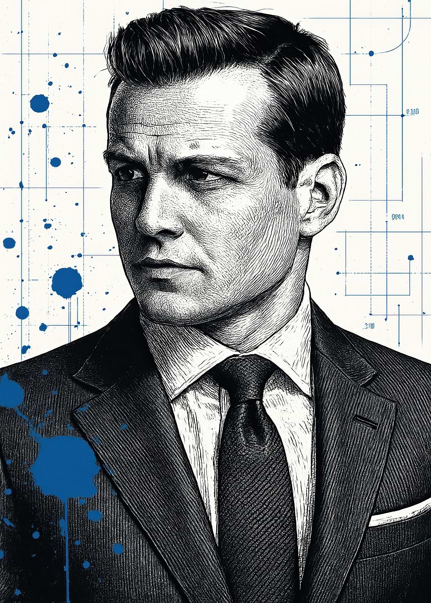 'Harvey Specter Portrait with Blueprint Background' Poster, picture ...
