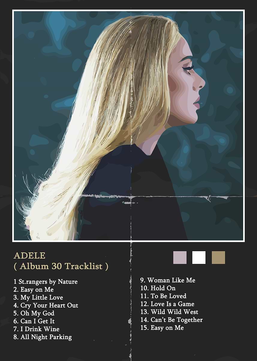 'Adele Album 30 Tracklist Art' Poster, picture, metal print, paint by ...