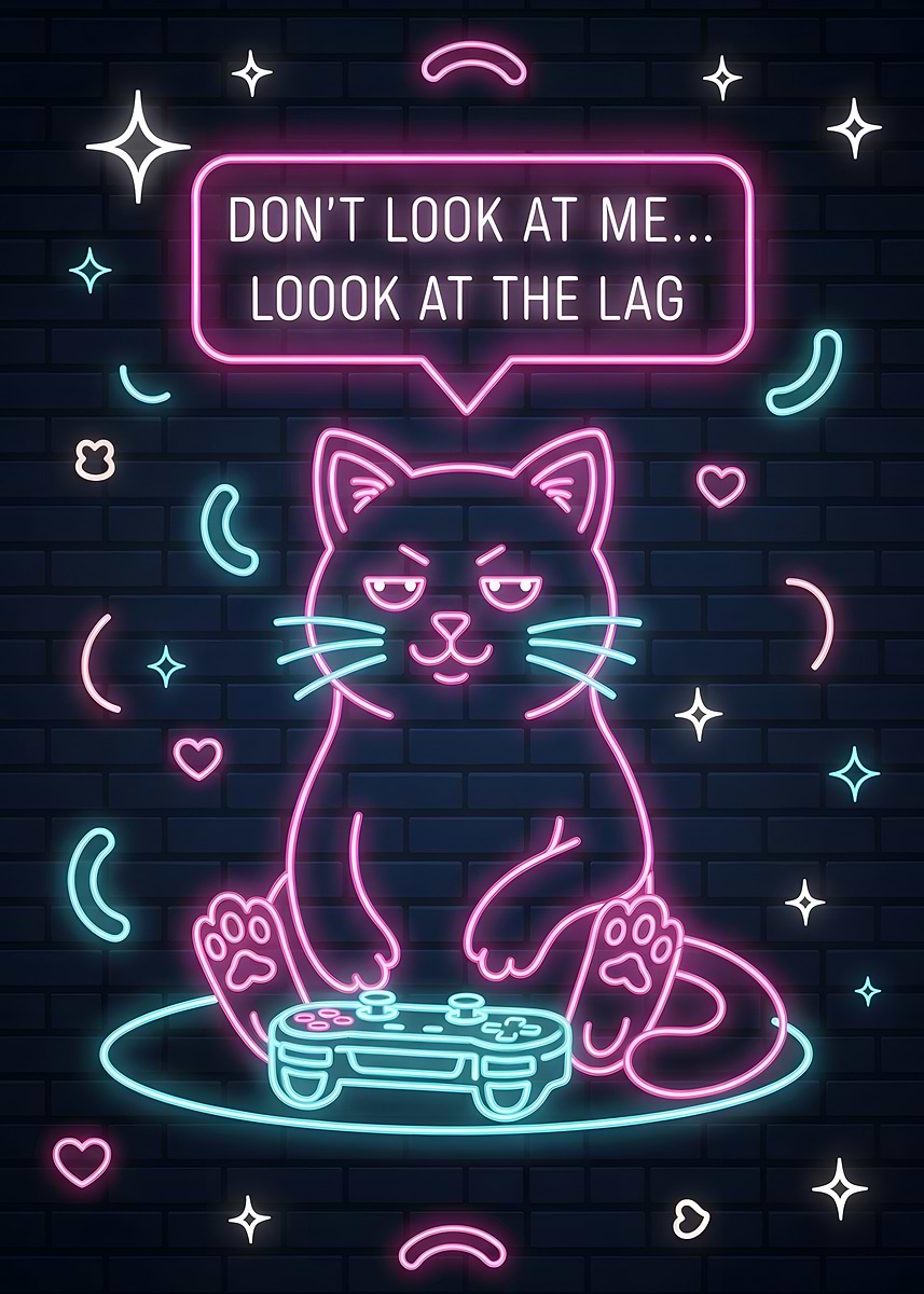 'Gamer Cat Neon Sign' Poster, picture, metal print, paint by VectorPop ...