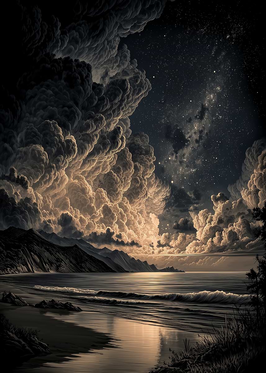 'Dramatic Coastal Nightscape with Starry Sky' Poster, picture, metal ...