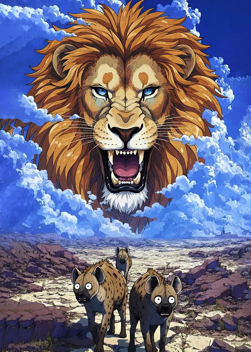 'Lion and Hyenas Anime Style' Poster, picture, metal print, paint by ...