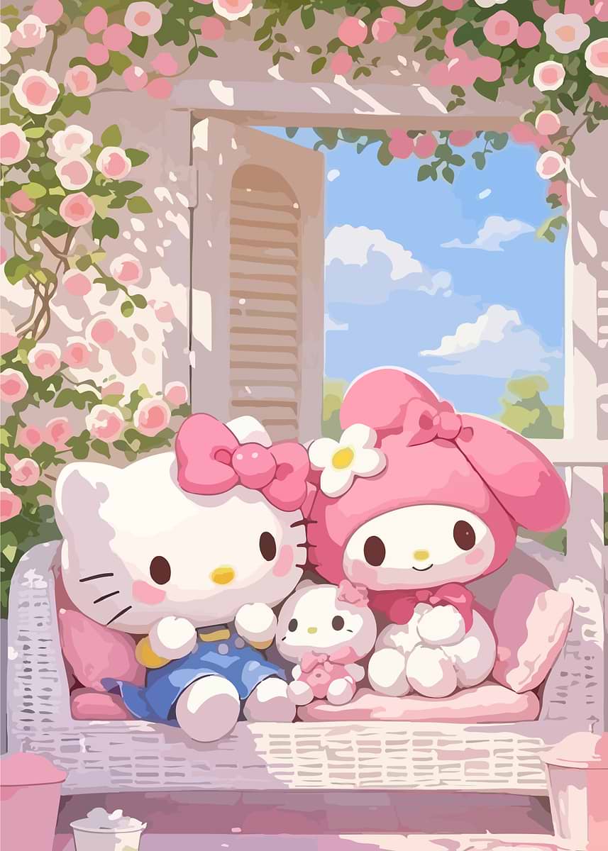 'Hello Kitty and Friends on Porch' Poster, picture, metal print, paint ...