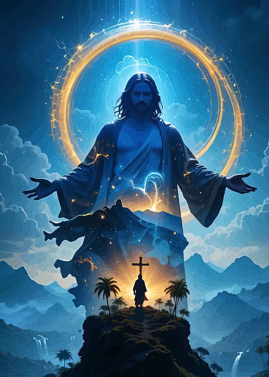 'Jesus Christ landscape ' Poster, picture, metal print, paint by Abul ...