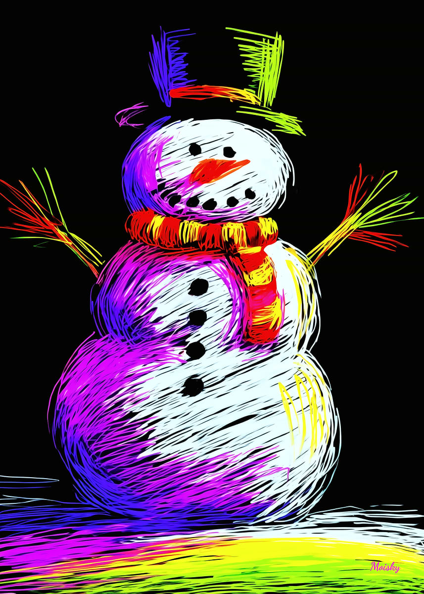 'Neon Snowman with Vibrant Winter Glow' Poster, picture, metal print ...
