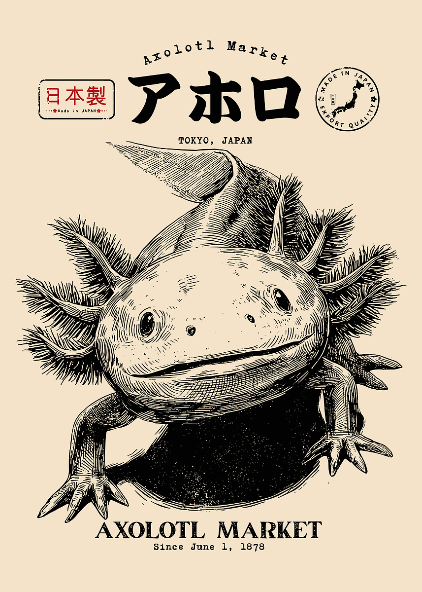 'Axolotl Market Tokyo Japan' Poster, picture, metal print, paint by ...