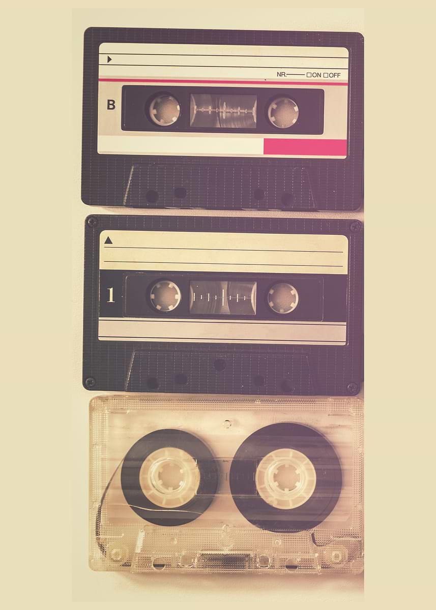 'Vintage Audio Cassette Tapes Stacked Vertically' Poster, picture ...