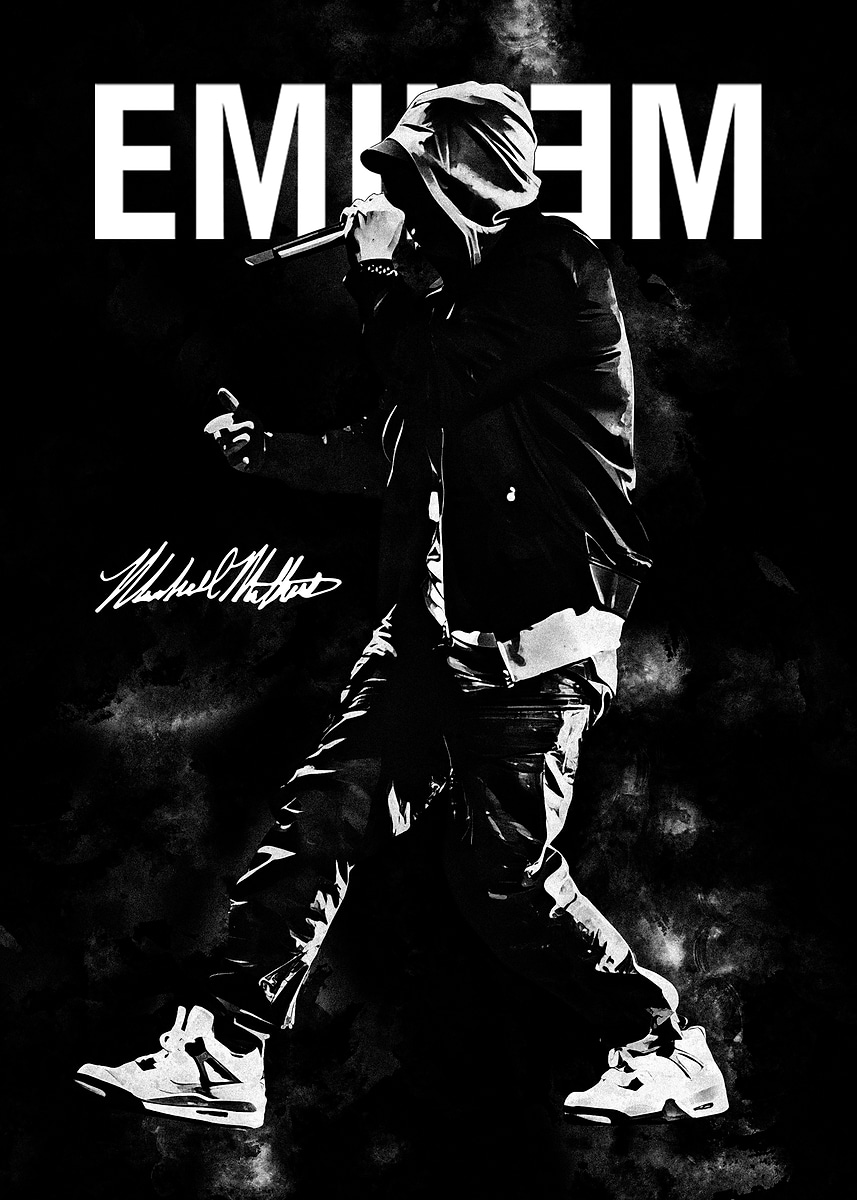 'Eminem Black Portrait' Poster, picture, metal print, paint by ...