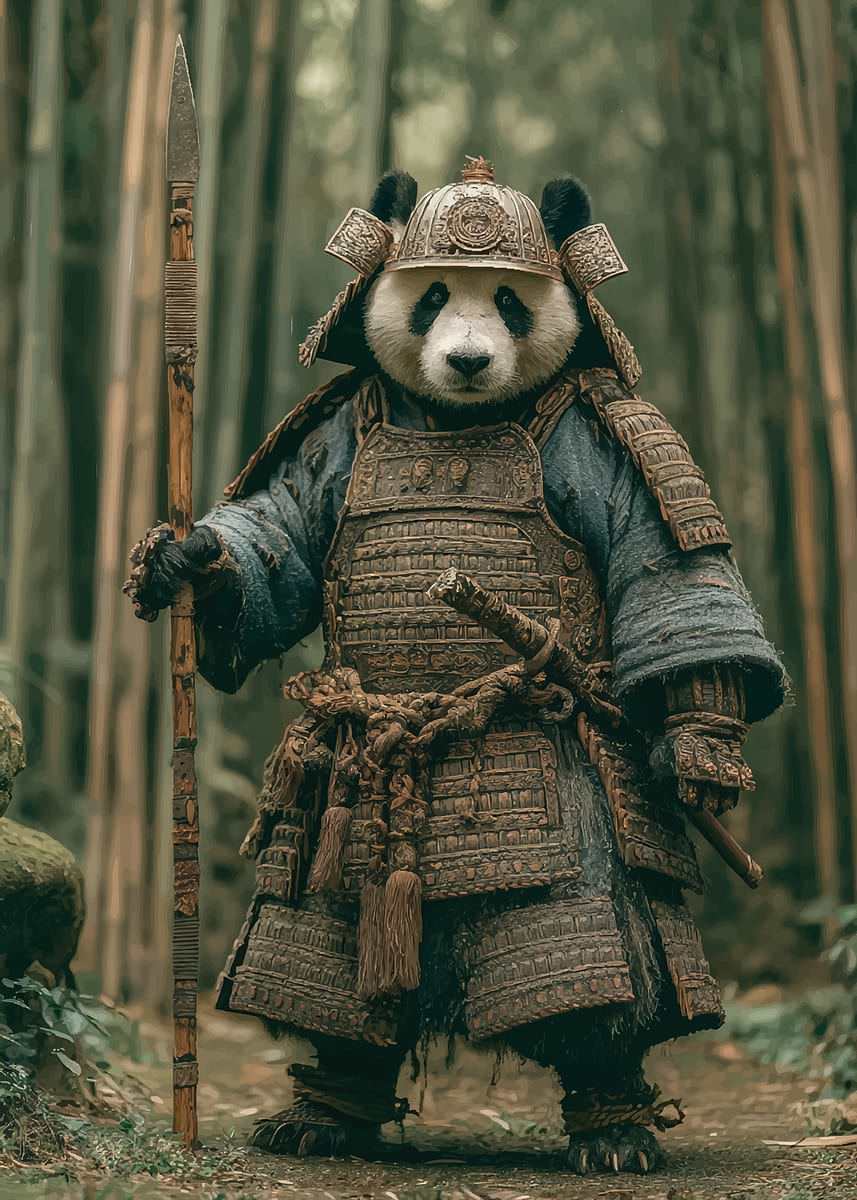 'Panda Samurai Warrior in Bamboo Forest' Poster, picture, metal print ...