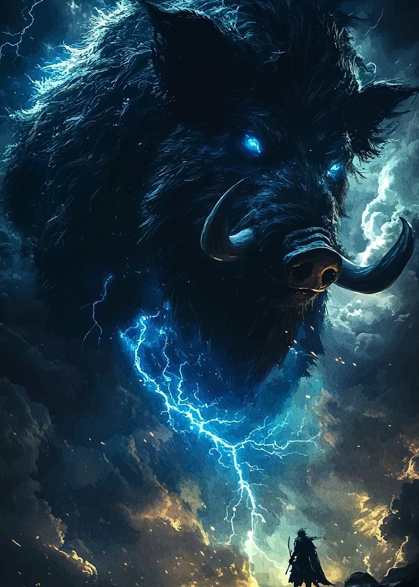 'Giant Boar Lightning Warrior' Poster, picture, metal print, paint by ...