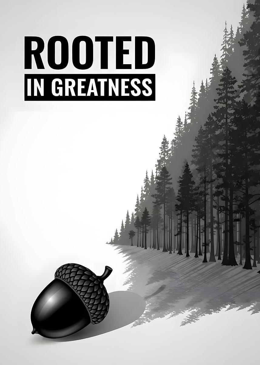 'Rooted in Greatness Acorn Forest' Poster, picture, metal print, paint ...