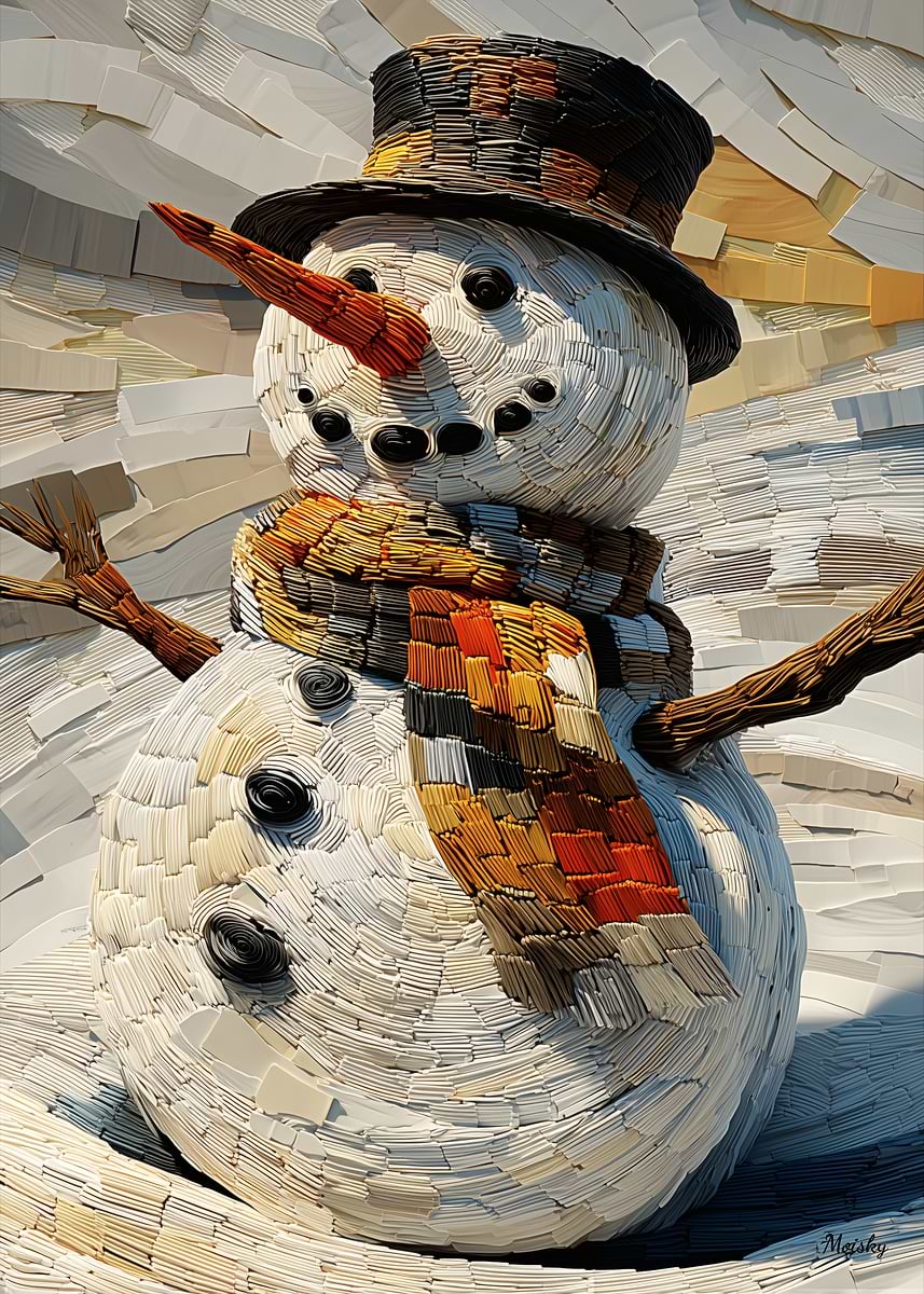 'Dynamic Impasto Snowman with Bold Winter Energy' Poster, picture ...