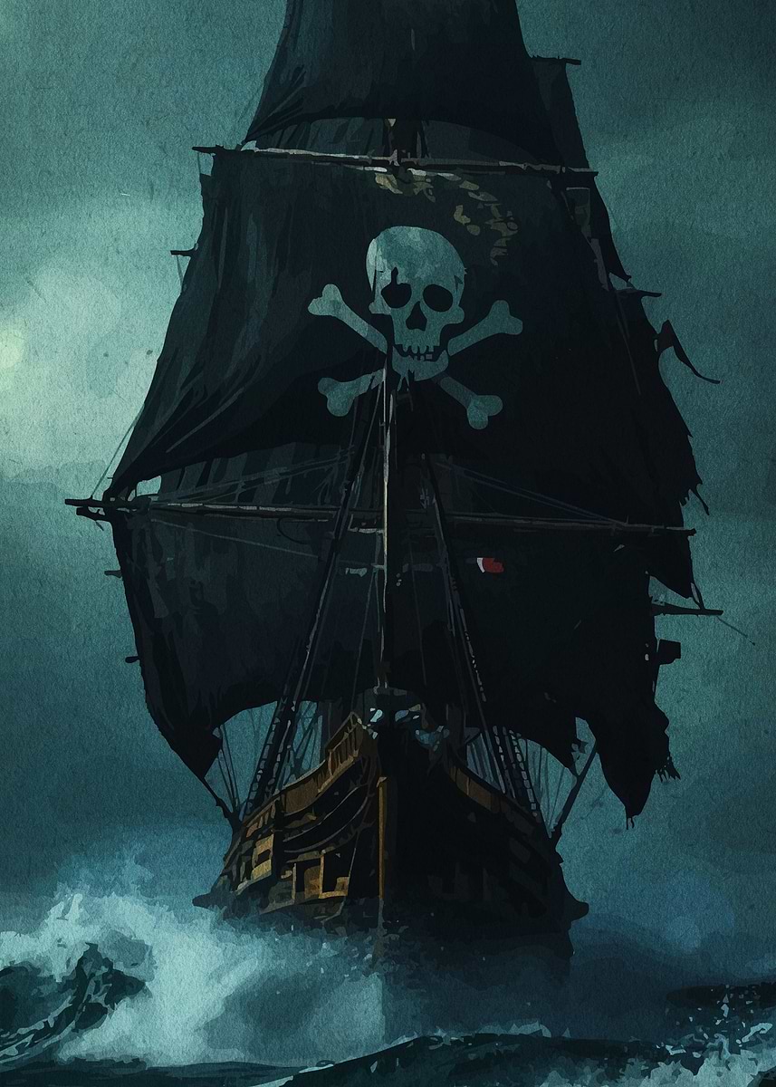 'Pirate Ship Sailing Stormy Seas' Poster, picture, metal print, paint ...