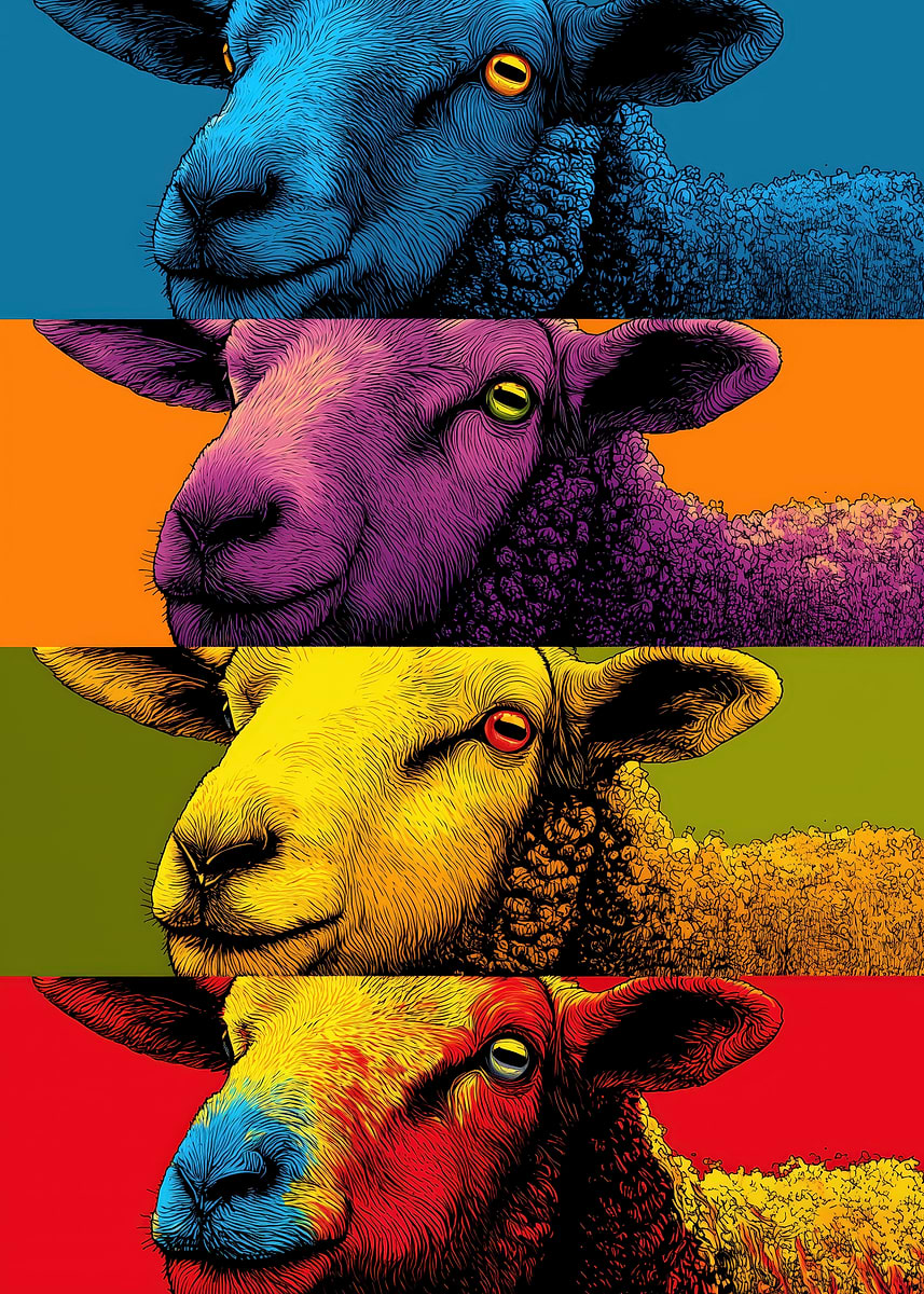'Colorful Sheep Pop Art' Poster, picture, metal print, paint by Ilyrin ...