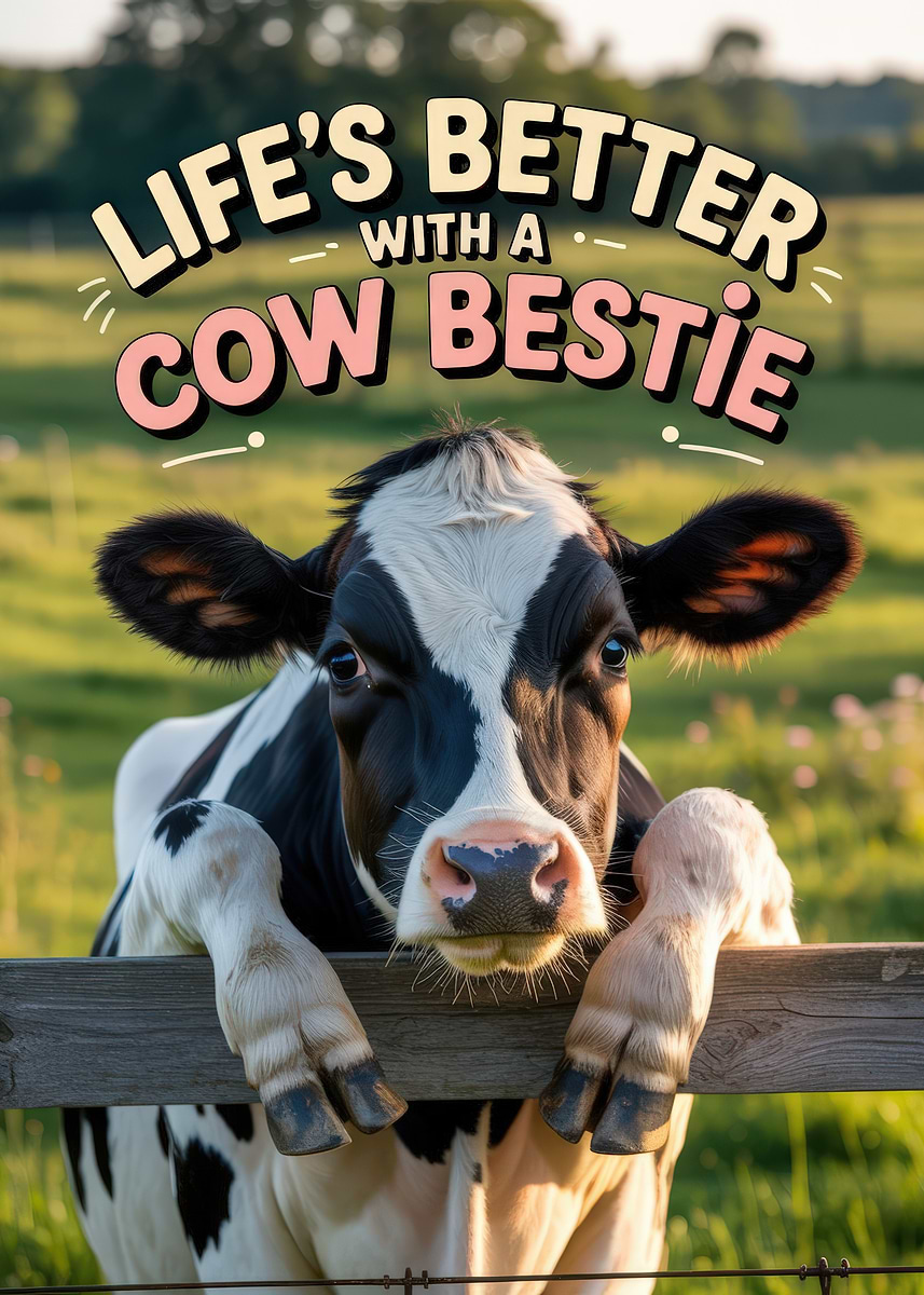 'Cow Bestie on the Farm' Poster, picture, metal print, paint by Mark ...