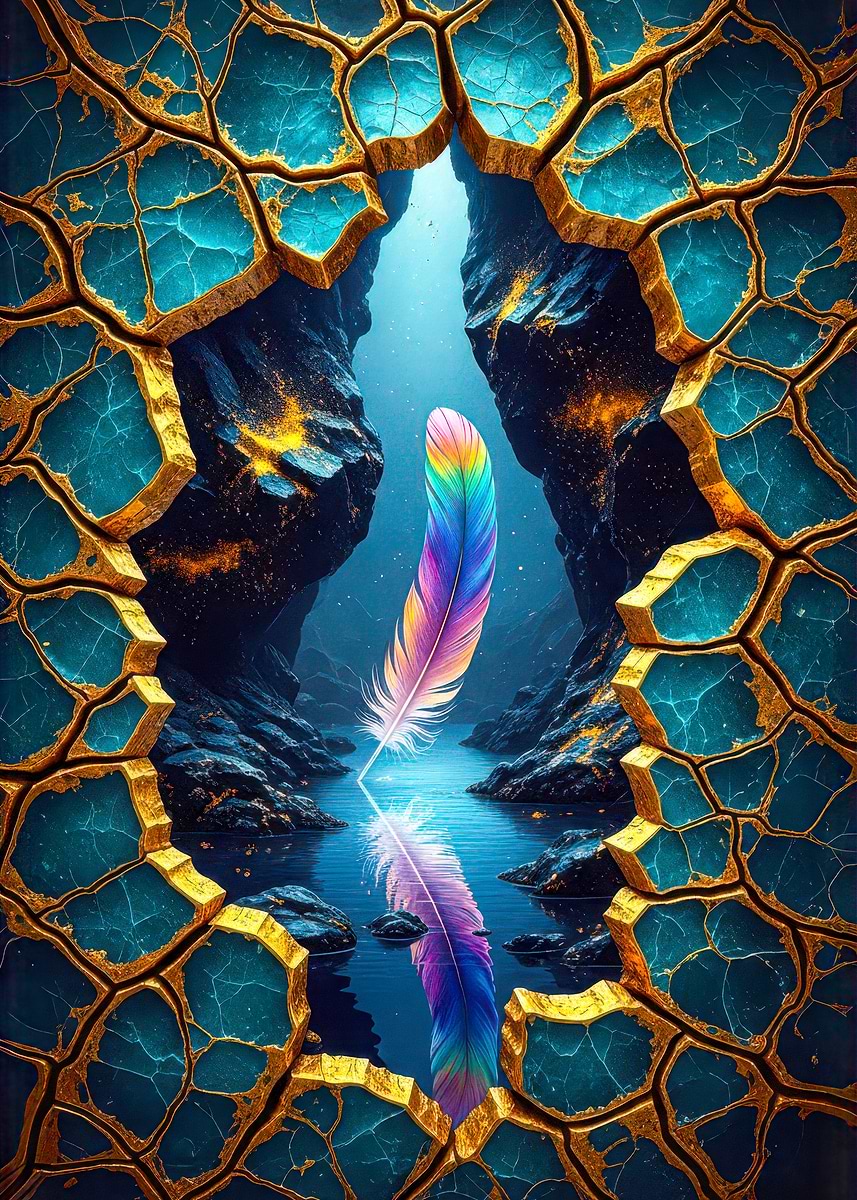'Rainbow Feather in a Grotto' Poster, picture, metal print, paint by ...
