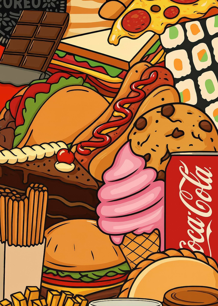 'Cartoon Food Collage' Poster, picture, metal print, paint by KAWS ART ...