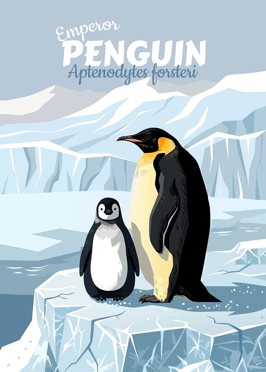 'Emperor Penguin Family Illustration' Poster, picture, metal print ...