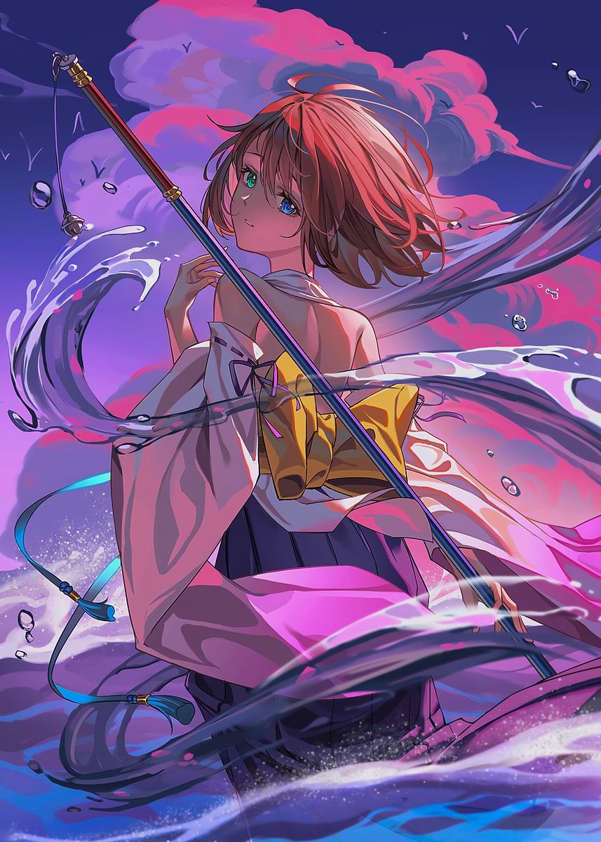 'Girl with Staff in Dreamy Setting' Poster, picture, metal print, paint ...