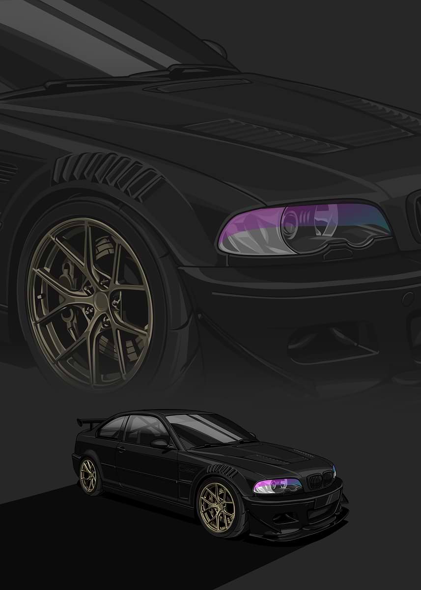 'Black BMW E46 Illustration poster' Poster, picture, metal print, paint ...