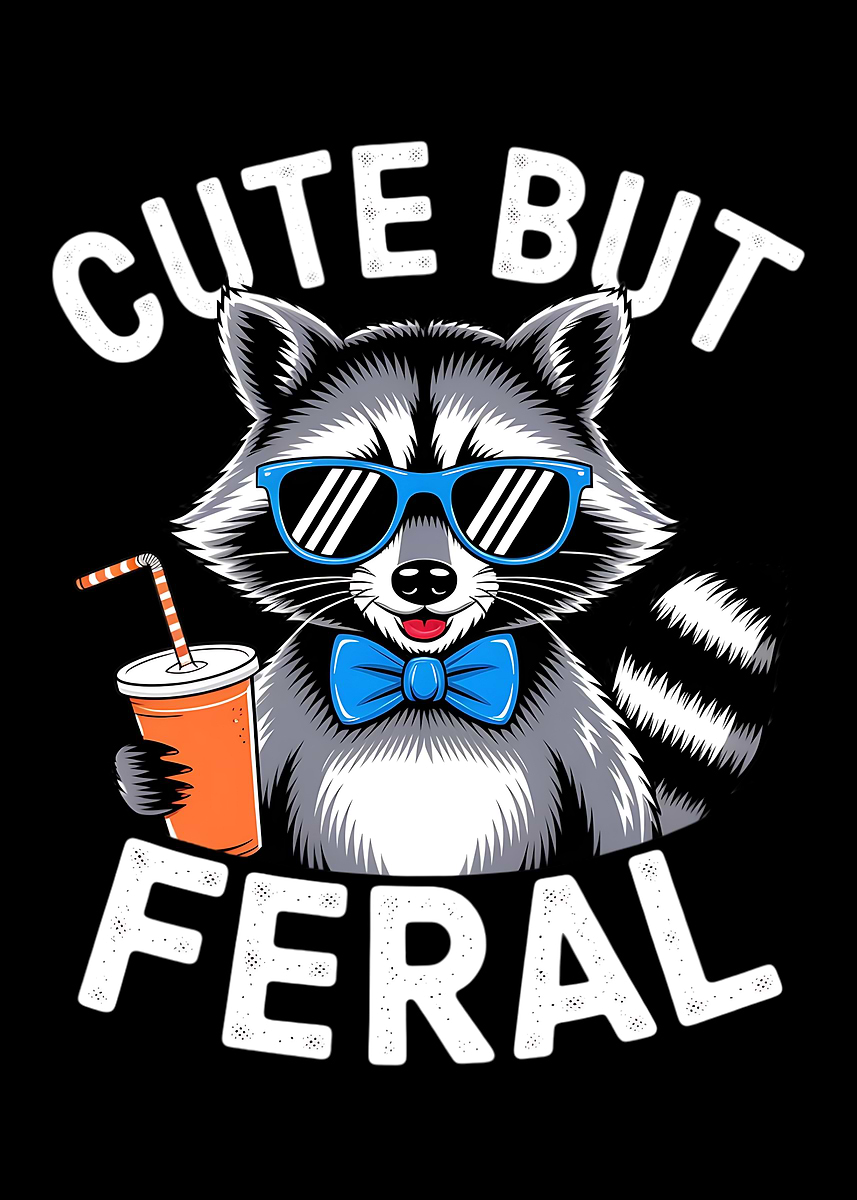 'Cute But Feral Raccoon Illustration' Poster, picture, metal print ...