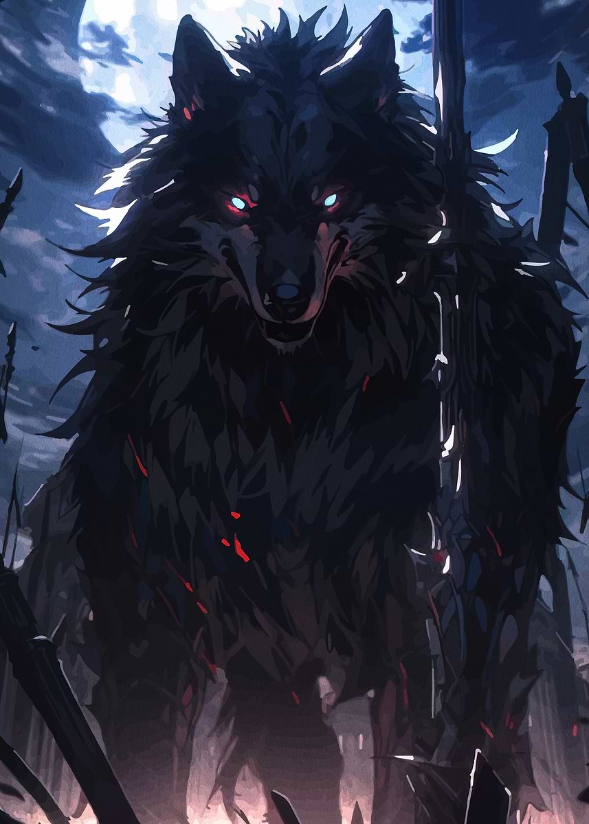 'Menacing Wolf with Glowing Eyes' Poster, picture, metal print, paint ...