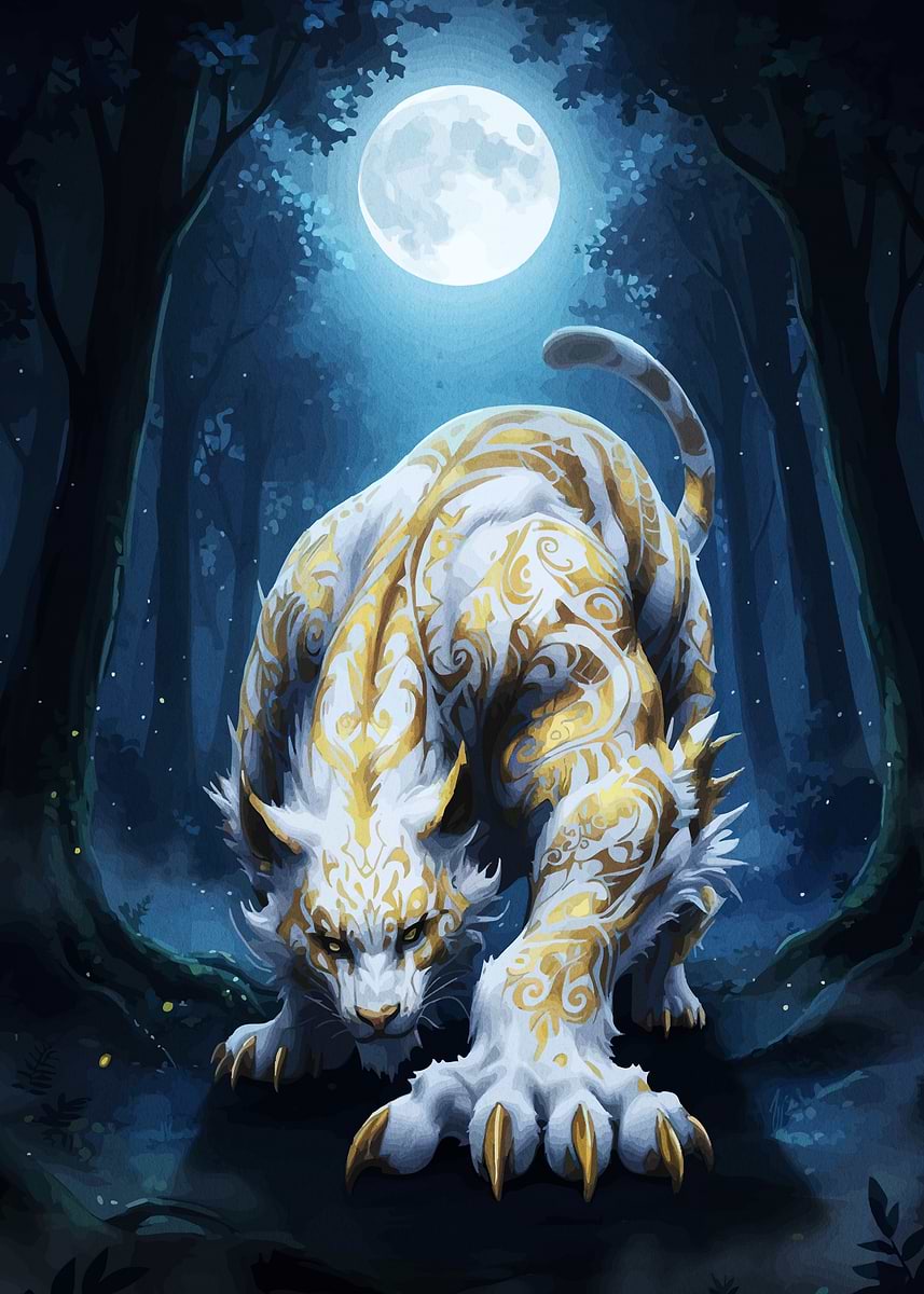 'Ornate Tiger Under Moonlight' Poster, picture, metal print, paint by ...