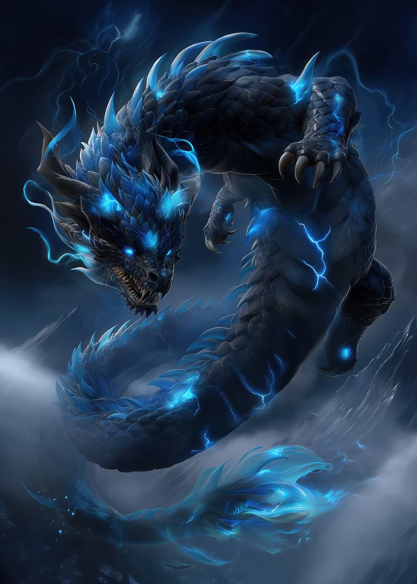 'Blue Lightning Dragon Fantasy' Poster, picture, metal print, paint by ...