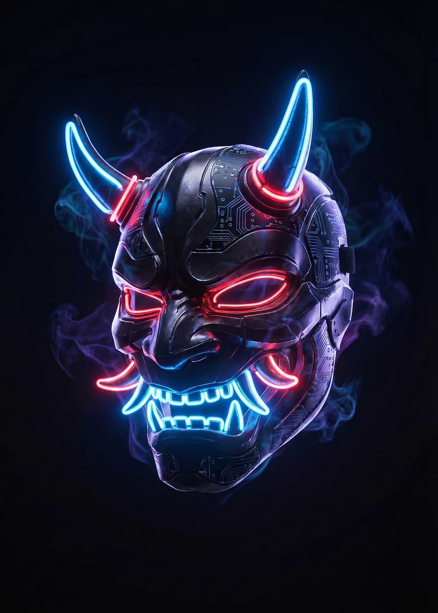 'Neon Oni Mask Cyberpunk' Poster, picture, metal print, paint by Space ...