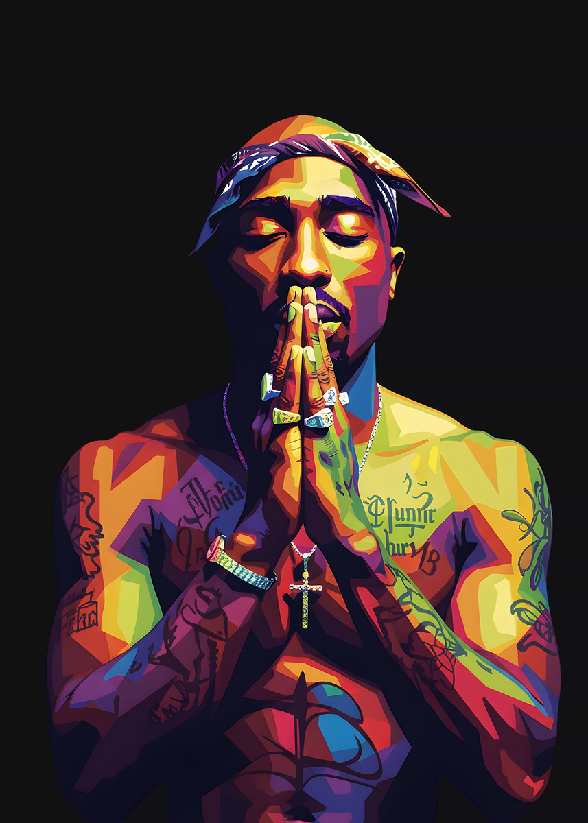 'Tupac Shakur Colorful Portrait' Poster, picture, metal print, paint by ...