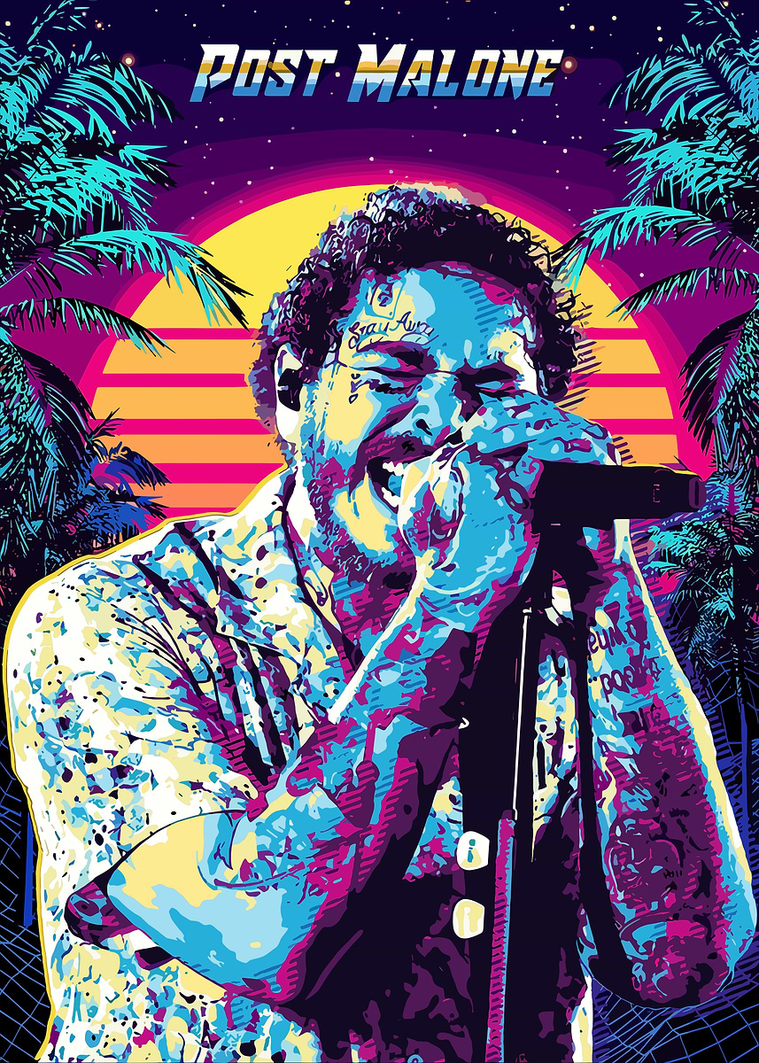 'Post Malone Retro Art' Poster, picture, metal print, paint by ...