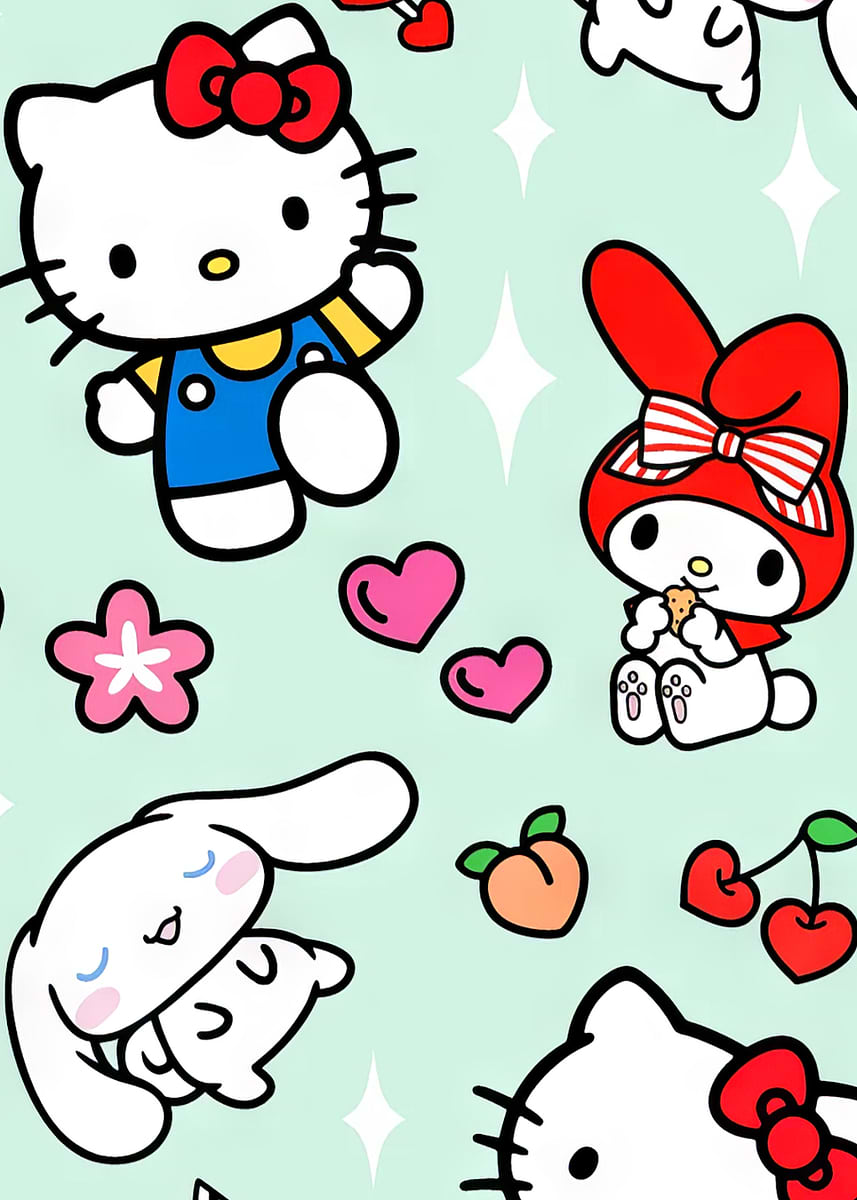 'Hello Kitty and Friends Pattern' Poster, picture, metal print, paint ...