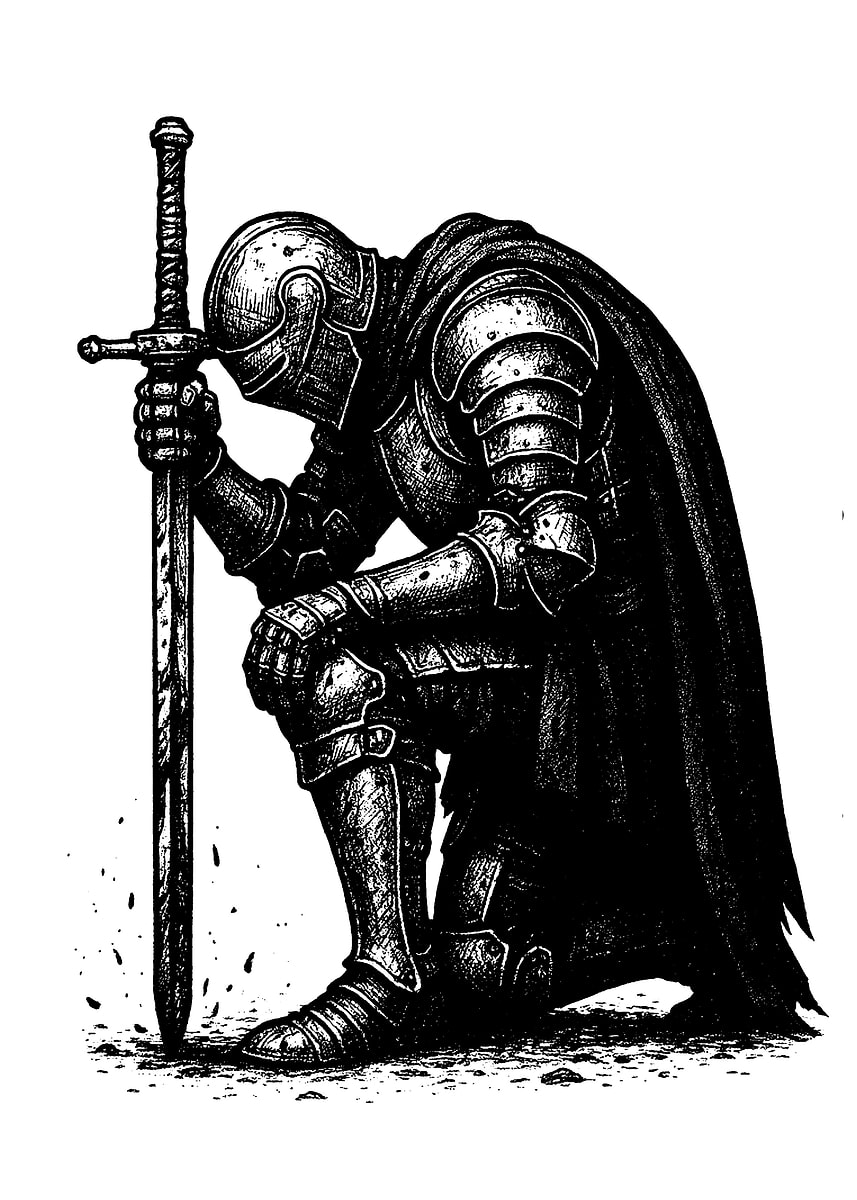 'Kneeling Knight with Sword' Poster, picture, metal print, paint by Tao ...