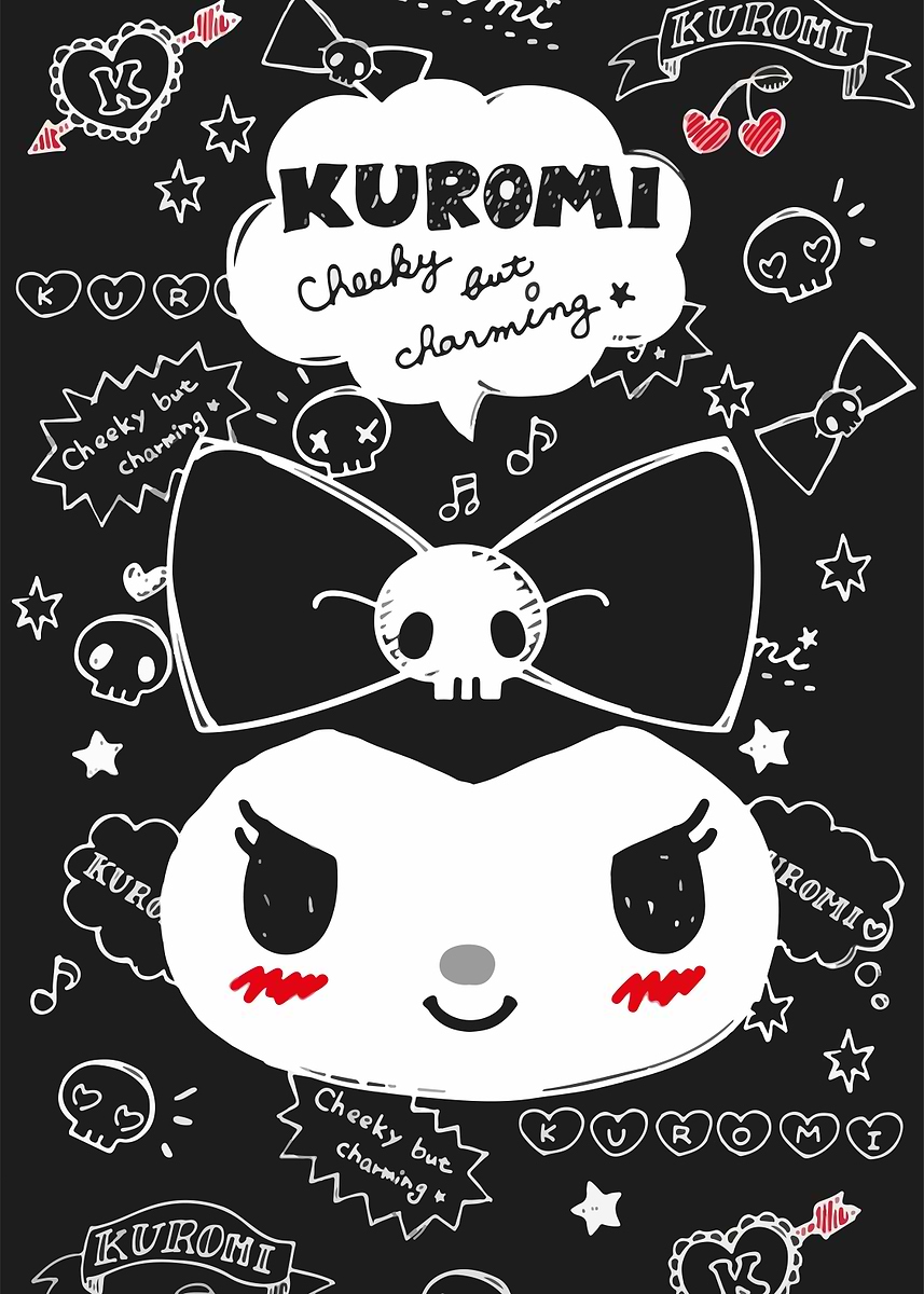 'Kuromi Character Black and White Art' Poster, picture, metal print ...