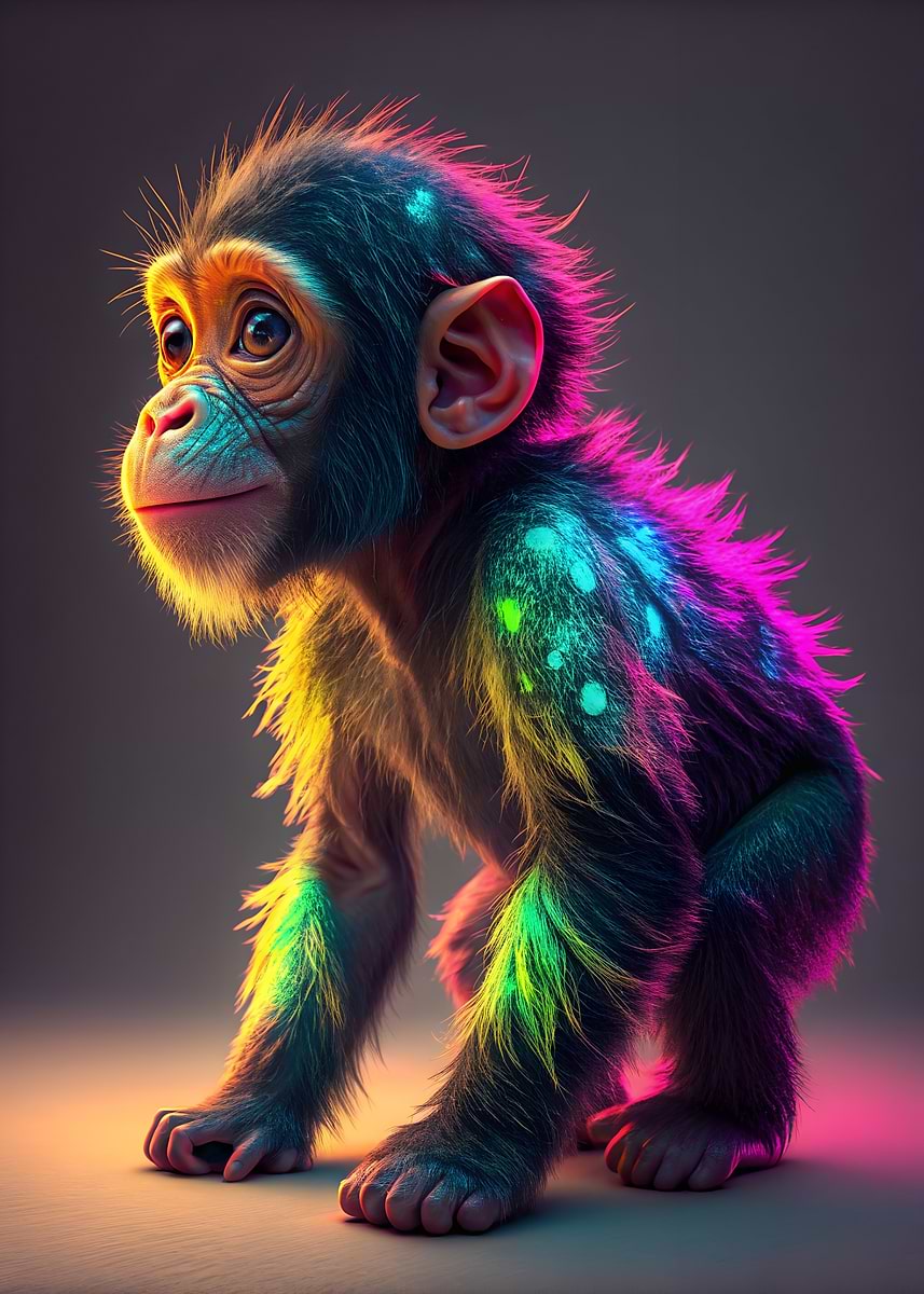 'Neon Baby Chimpanzee' Poster, picture, metal print, paint by Tobasiano ...