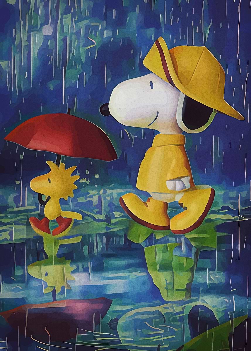 'Snoopy and Woodstock in the Rain' Poster, picture, metal print, paint ...
