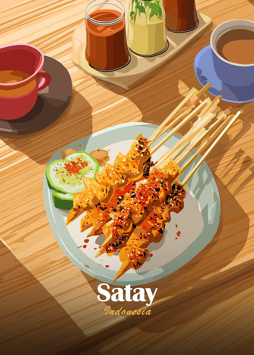 'Satay Indonesia Food Illustration' Poster, picture, metal print, paint ...