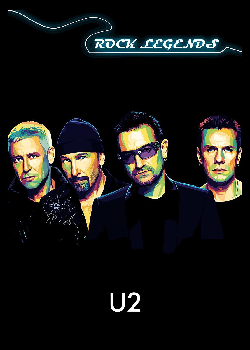 'U2 Rock Legends Portrait' Poster, picture, metal print, paint by Mus ...