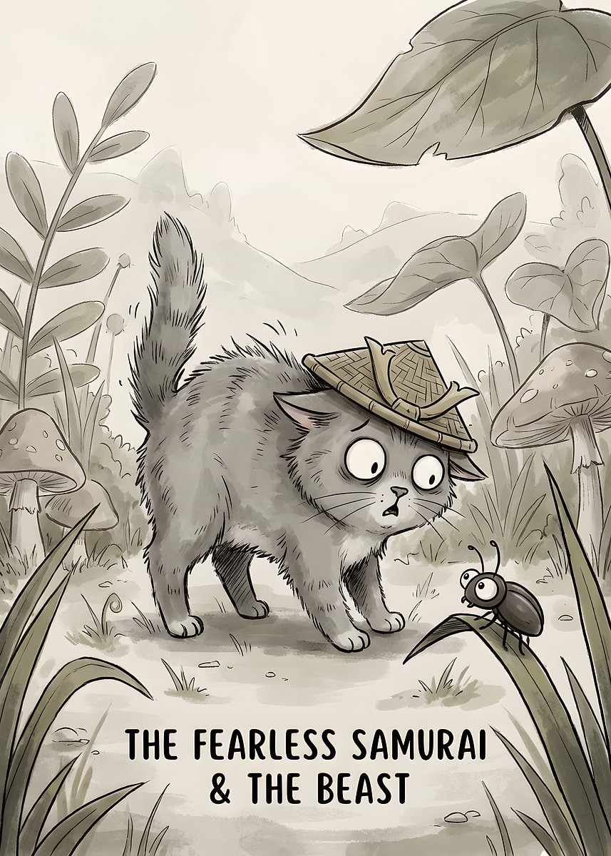 'Fearless Samurai Cat and the Beast' Poster, picture, metal print ...