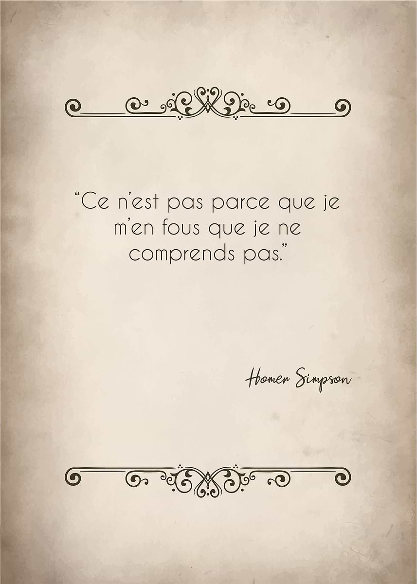 'Homer Simpson Quote in French' Poster, picture, metal print, paint by ...