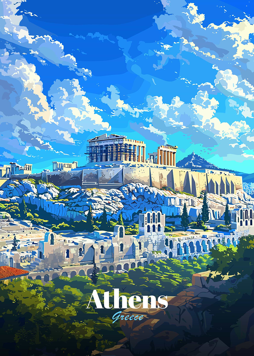 'Athens, Greece: Illustrated Cityscape' Poster, picture, metal print ...