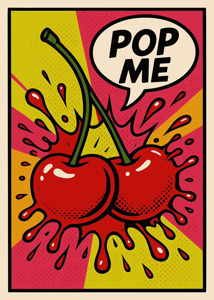 'Pop Art Cherries with Speech Bubble' Poster, picture, metal print ...