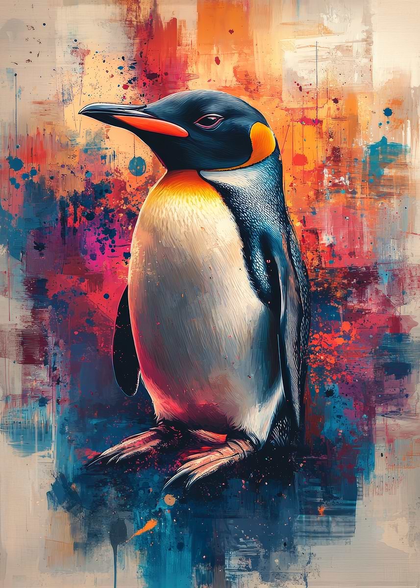 'Colorful Penguin Portrait' Poster, picture, metal print, paint by Ronh ...